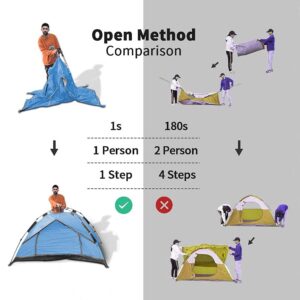 Napfox Pop up Camping Tent Outdoor Waterproof 3-4 Person Folding Cabin Tent Hiking Family Camping Tent Family Tent Travel Season (Blue)