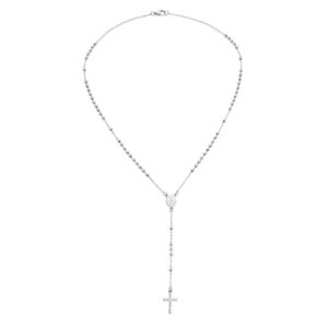 Bling Jewelry Religious Christian Dainty 2MM Round Ball Beaded Link Holy Mother Virgin Mary Delicate Simple Cross Prayer Rosary Rosario Chain for Women Teen Silver Tone Stainless Steel