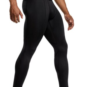 TSLA Men's Thermal Compression Pants, Athletic Sports Leggings & Running Tights, Wintergear Base Layer Bottoms, Heatlock Jet Black, Large