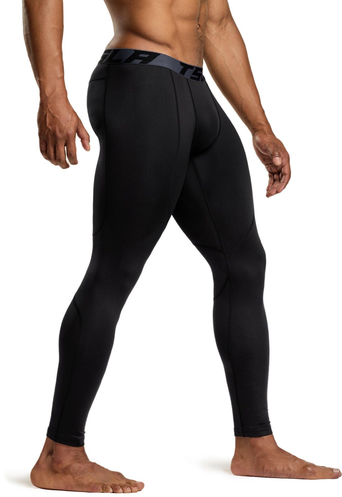 TSLA Men's Thermal Compression Pants, Athletic Sports Leggings & Running Tights, Wintergear Base Layer Bottoms, Heatlock Jet Black, Large