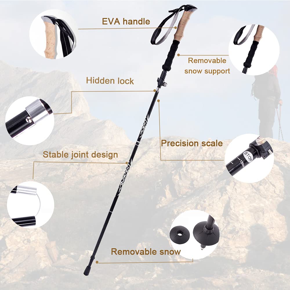 WEISIYU Trekking Hiking Poles - Collapsible and Telescopic Walking Sticks with Natural Cork Handle and Extended EVA Grips for Backpacking Camping