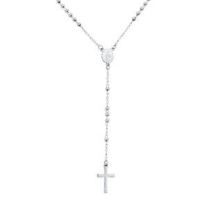 bling jewelry religious christian dainty 2mm round ball beaded link holy mother virgin mary delicate simple cross prayer rosary rosario chain for women teen silver tone stainless steel