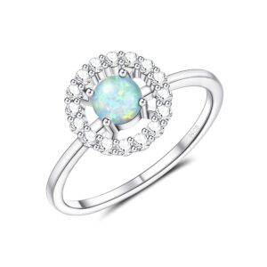 musecloud created opal rings 925 sterling silver birthstone rings for women white gold plated halo band rings birthday gift eternity promise engagement rings for her size 5-9（7）