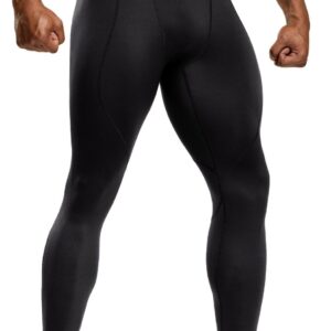 TSLA Men's Thermal Compression Pants, Athletic Sports Leggings & Running Tights, Wintergear Base Layer Bottoms, Heatlock Jet Black, Large