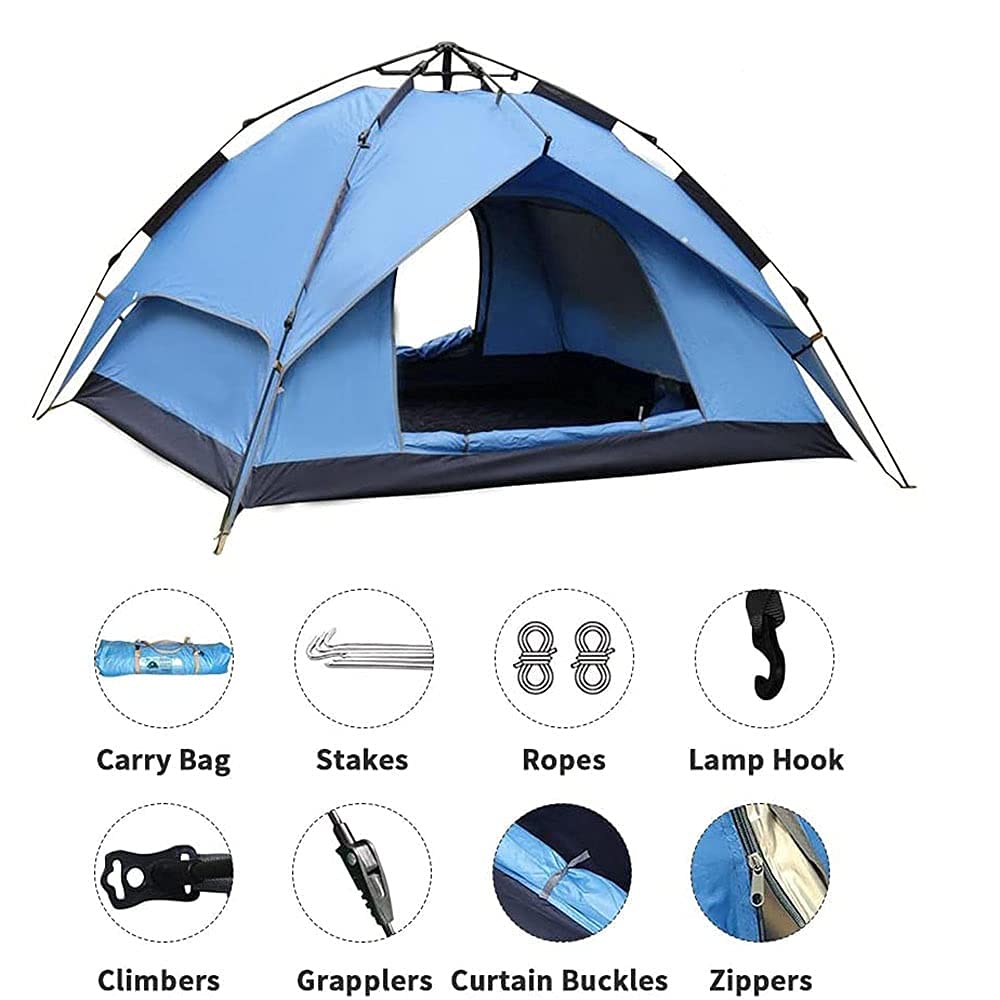 Napfox Pop up Camping Tent Outdoor Waterproof 3-4 Person Folding Cabin Tent Hiking Family Camping Tent Family Tent Travel Season (Blue)