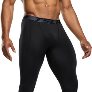 TSLA Men's Thermal Compression Pants, Athletic Sports Leggings & Running Tights, Wintergear Base Layer Bottoms, Heatlock Jet Black, Large