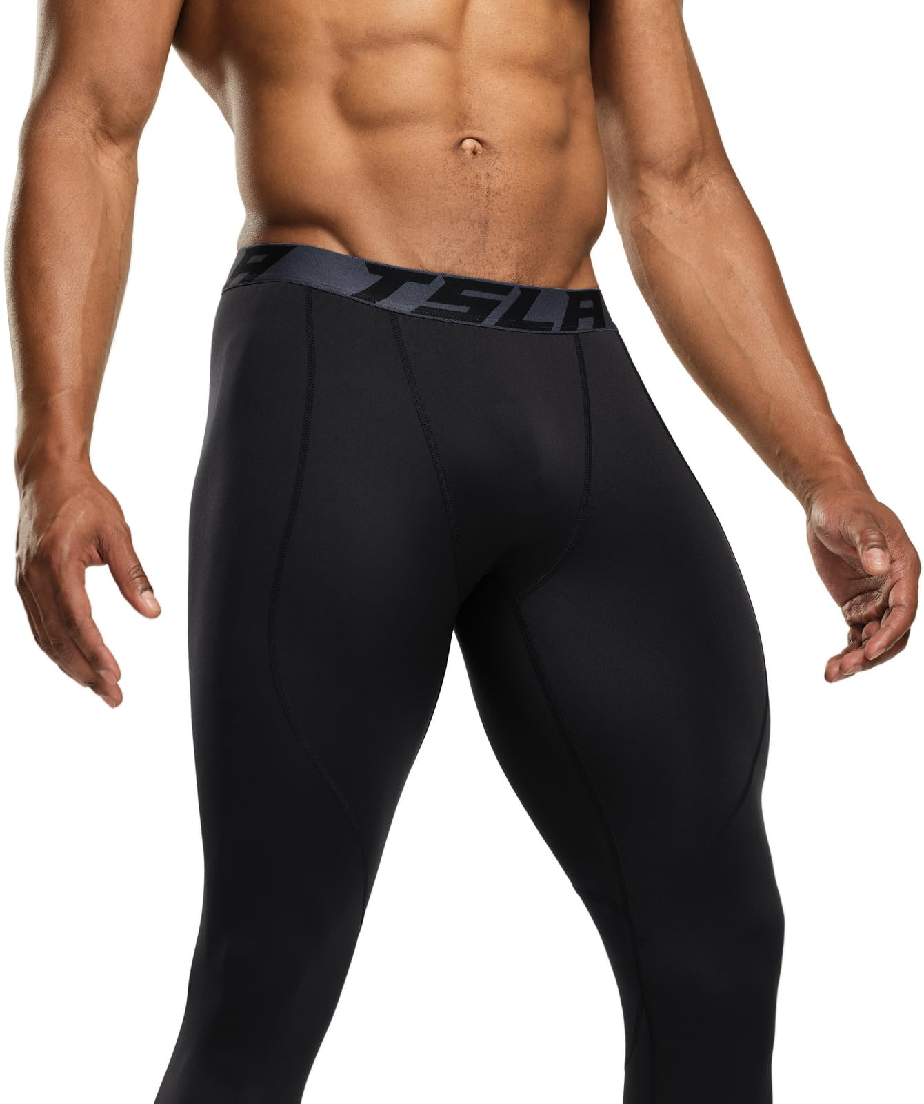 TSLA Men's Thermal Compression Pants, Athletic Sports Leggings & Running Tights, Wintergear Base Layer Bottoms, Heatlock Jet Black, Large