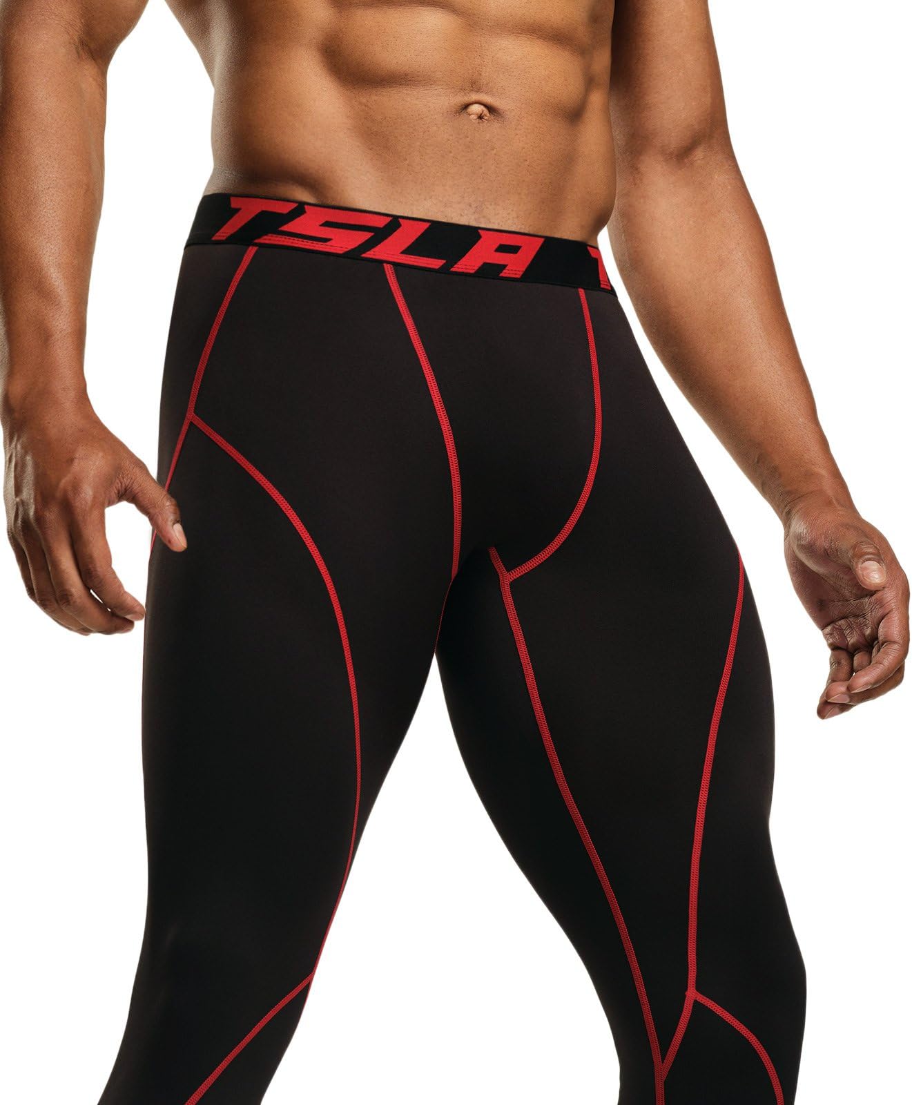 TSLA Men's Thermal Compression Pants, Athletic Sports Leggings & Running Tights, Wintergear Base Layer Bottoms, 2pack Tights Black&red/Woodland Slash Black, X-Large