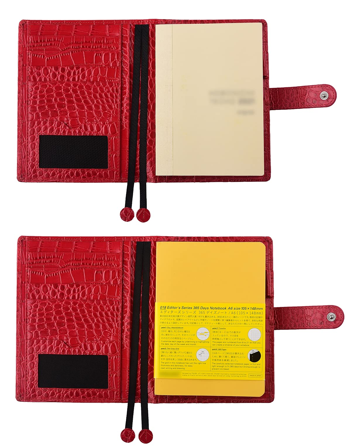 Genuine Leather a6 Planner Cover with Pen Loop Card Slots Zipper Pockets, Personal Organizer Cover, Compatible with Most A6 size Planners notebooks (Crocodile-Red)