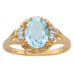 palmbeach yellow gold-plated sterling silver oval cut genuine blue topaz halo ring sizes 6-10 size 6