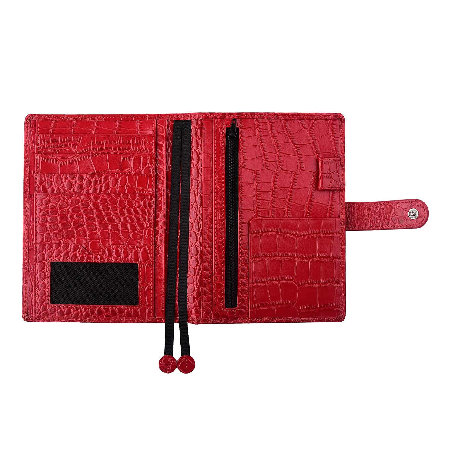 Genuine Leather a6 Planner Cover with Pen Loop Card Slots Zipper Pockets, Personal Organizer Cover, Compatible with Most A6 size Planners notebooks (Crocodile-Red)