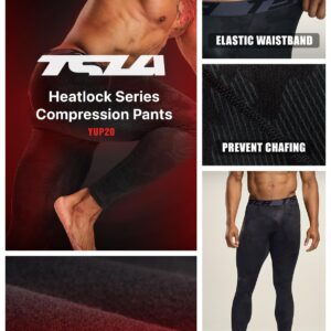 TSLA Men's Thermal Compression Pants, Athletic Sports Leggings & Running Tights, Wintergear Base Layer Bottoms, 2pack Tights Black&red/Woodland Slash Black, X-Large