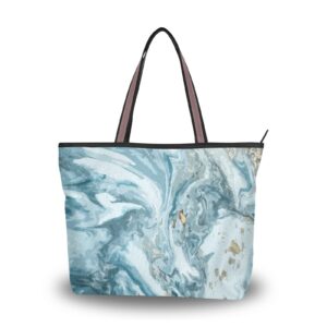 susiyo abstract grunge blue marble tote bags for women large capacity handbag with zipper - l size