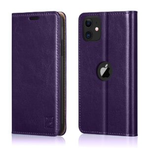 belemay iphone 11 wallet case, iphone 11 case, [genuine cowhide leather] flip cover [rfid blocking] card holder [soft tpu shell] book folio folding case, kickstand function (2019 6.1 inch) purple