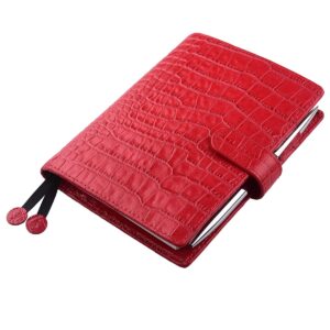 Genuine Leather a6 Planner Cover with Pen Loop Card Slots Zipper Pockets, Personal Organizer Cover, Compatible with Most A6 size Planners notebooks (Crocodile-Red)