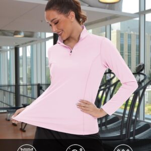 TACVASEN Women's Rash Guard Shirts Pink Workout Tops Long Sleeve Quarter Zip Pullover Womens UPF 50+ Golf Shirts, L