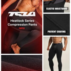 TSLA Men's Thermal Compression Pants, Athletic Sports Leggings & Running Tights, Wintergear Base Layer Bottoms, Heatlock Jet Black, Large