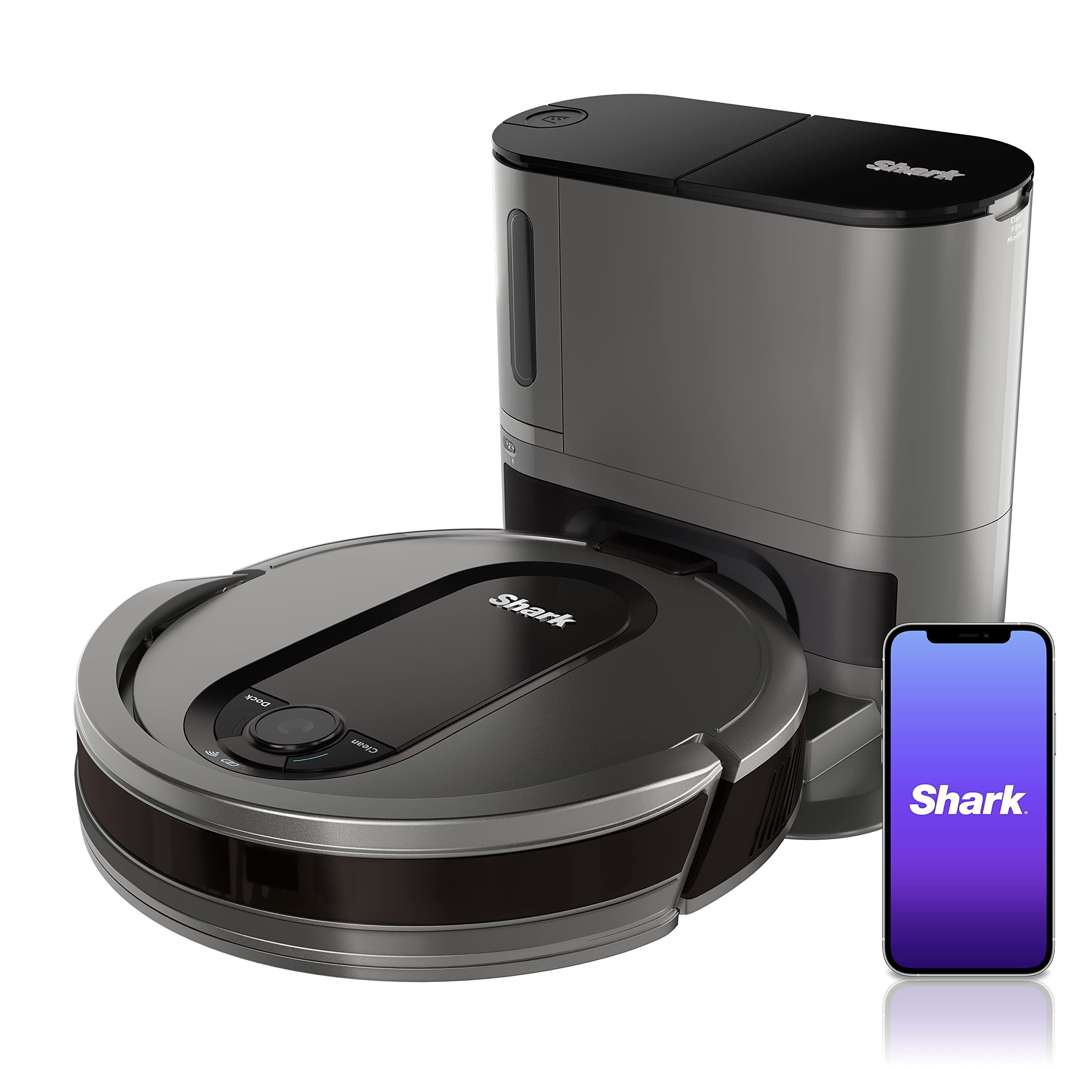 Shark AV911S EZ Robot Vacuum with Self-Empty Base, Bagless, Row-by-Row Cleaning, Perfect for Pet Hair, Compatible with Alexa, Wi-Fi, Gray (Renewed)