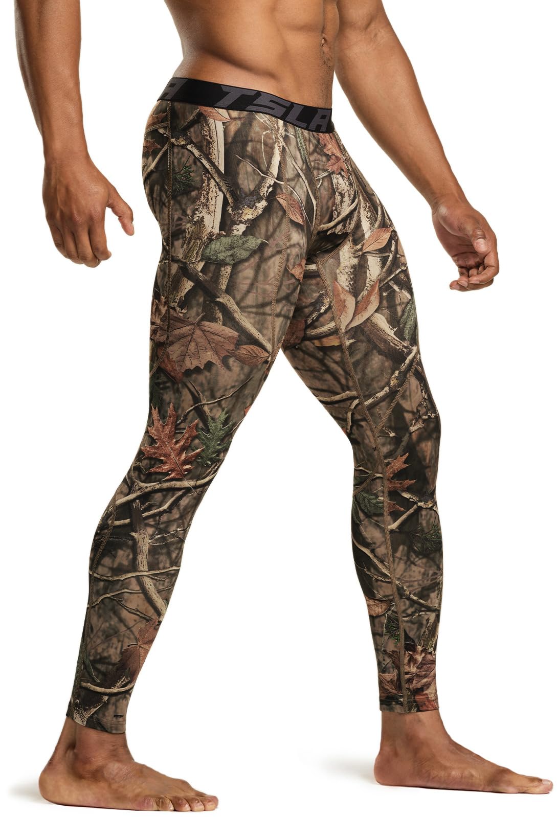 TSLA Men's Thermal Compression Pants, Athletic Sports Leggings & Running Tights, Wintergear Base Layer Bottoms, Heatlock Athletic Print Hunting Camo, Small