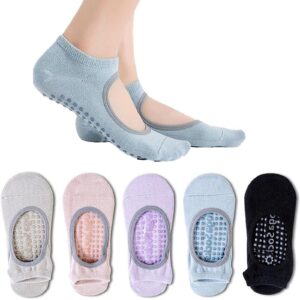 keaido 5 pairs women yoga socks non slip sticky grip accessories for pilates, yoga, barre, dance ballet, barefoot workout sports fitness us size 4-8.5