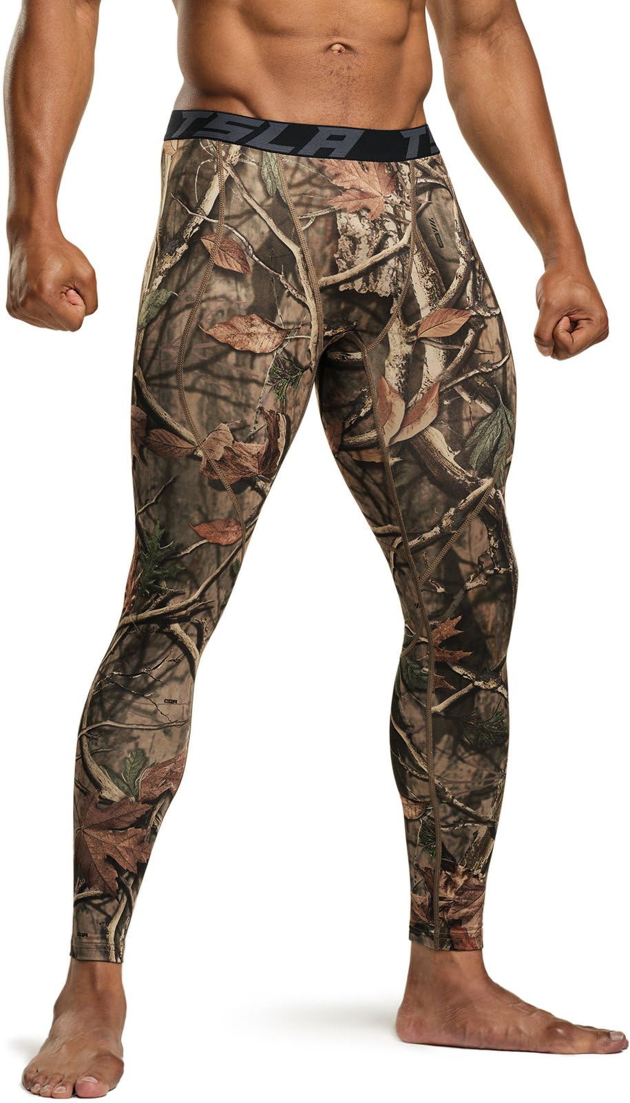 TSLA Men's Thermal Compression Pants, Athletic Sports Leggings & Running Tights, Wintergear Base Layer Bottoms, Heatlock Athletic Print Hunting Camo, Small