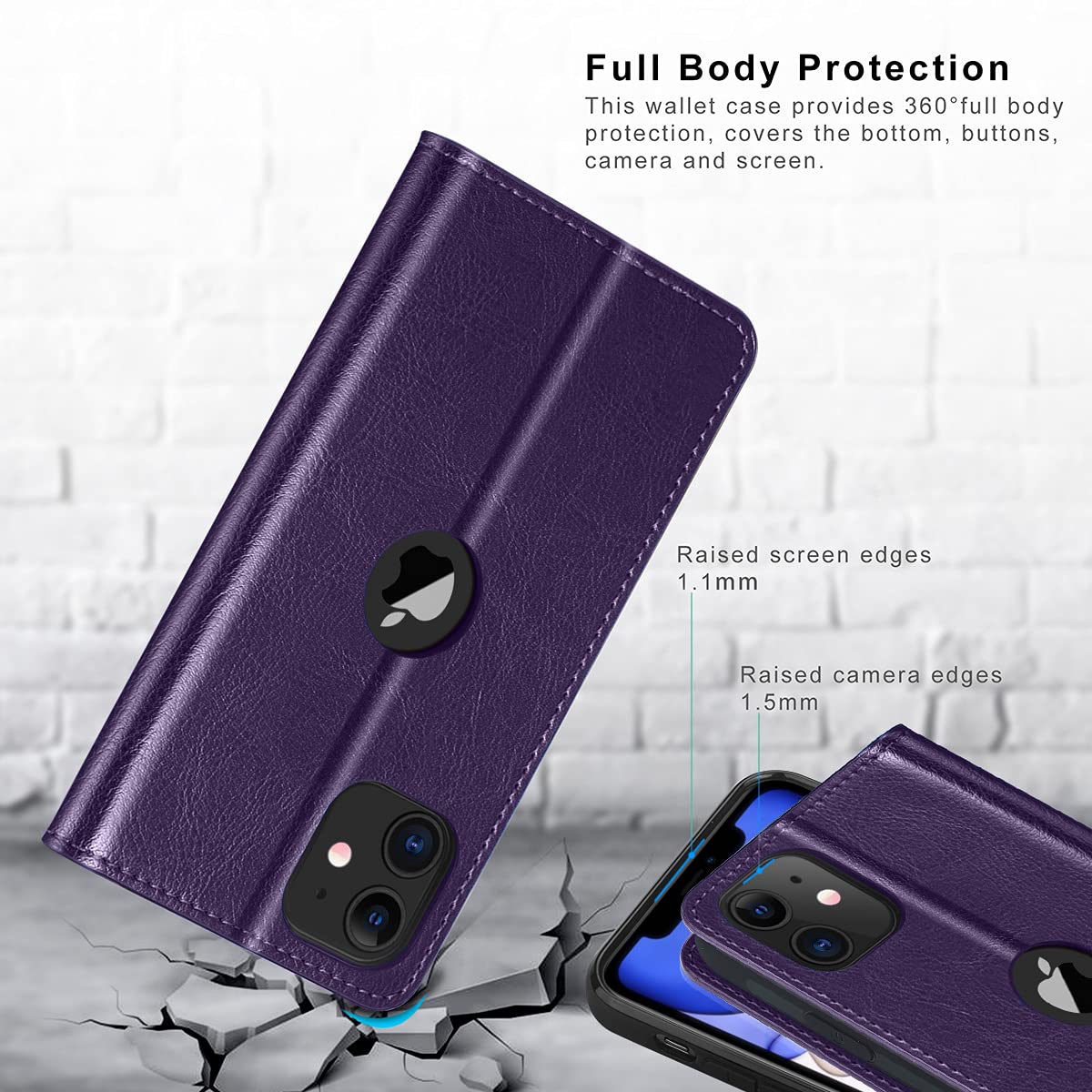 Belemay iPhone 11 Wallet Case, iPhone 11 Case, [Genuine Cowhide Leather] Flip Cover [RFID Blocking] Card Holder [Soft TPU Shell] Book Folio Folding Case, Kickstand Function (2019 6.1 inch) Purple