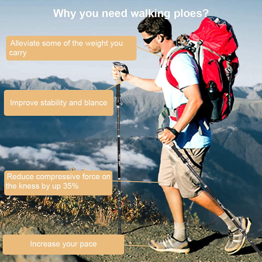 WEISIYU Trekking Hiking Poles - Collapsible and Telescopic Walking Sticks with Natural Cork Handle and Extended EVA Grips for Backpacking Camping