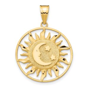 icecarats 14k yellow gold sun crescent moon stars necklace charm pendant 31mm x 22mm only