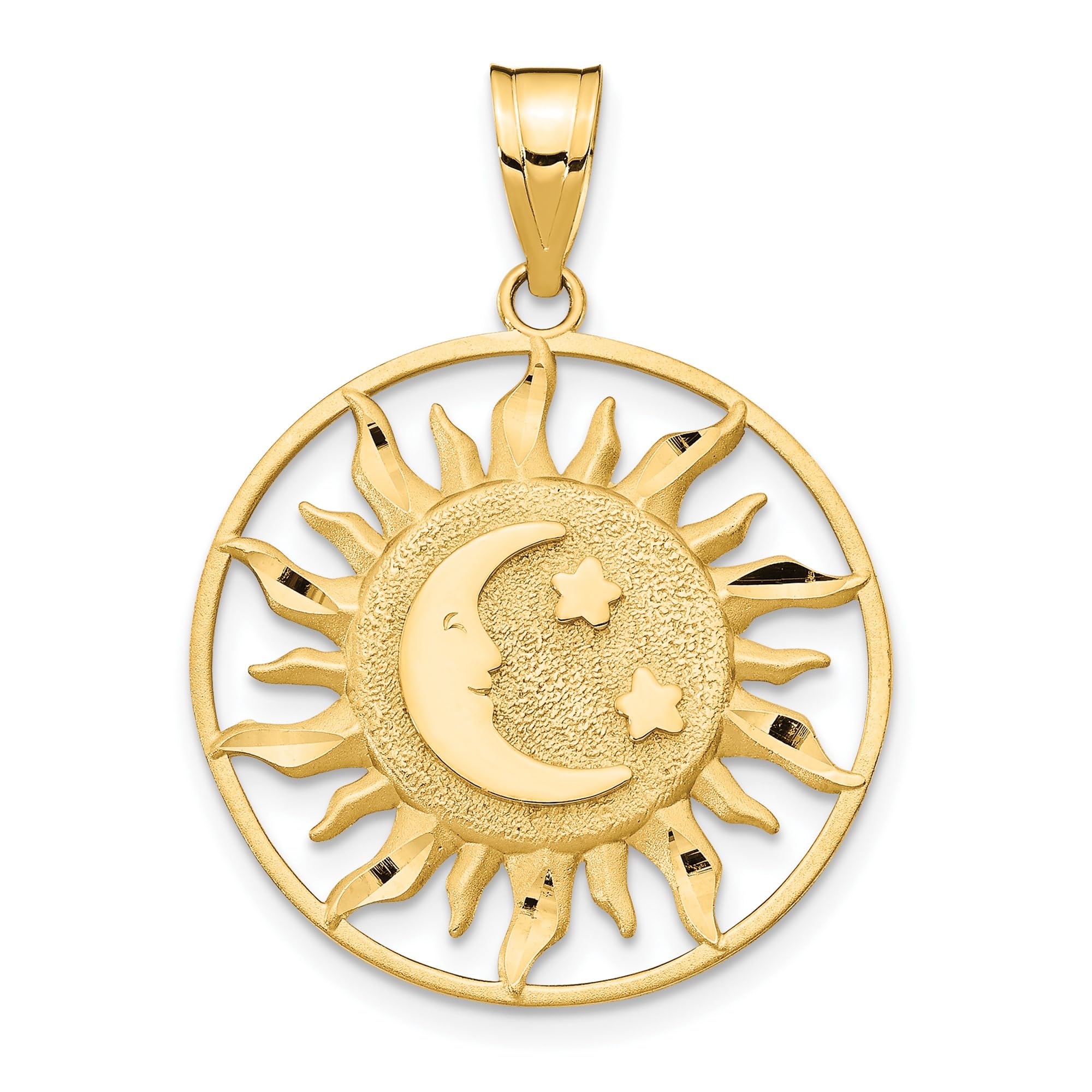 IceCarats 14K Yellow Gold Sun Crescent Moon Stars Necklace Charm Pendant 31mm x 22mm Only