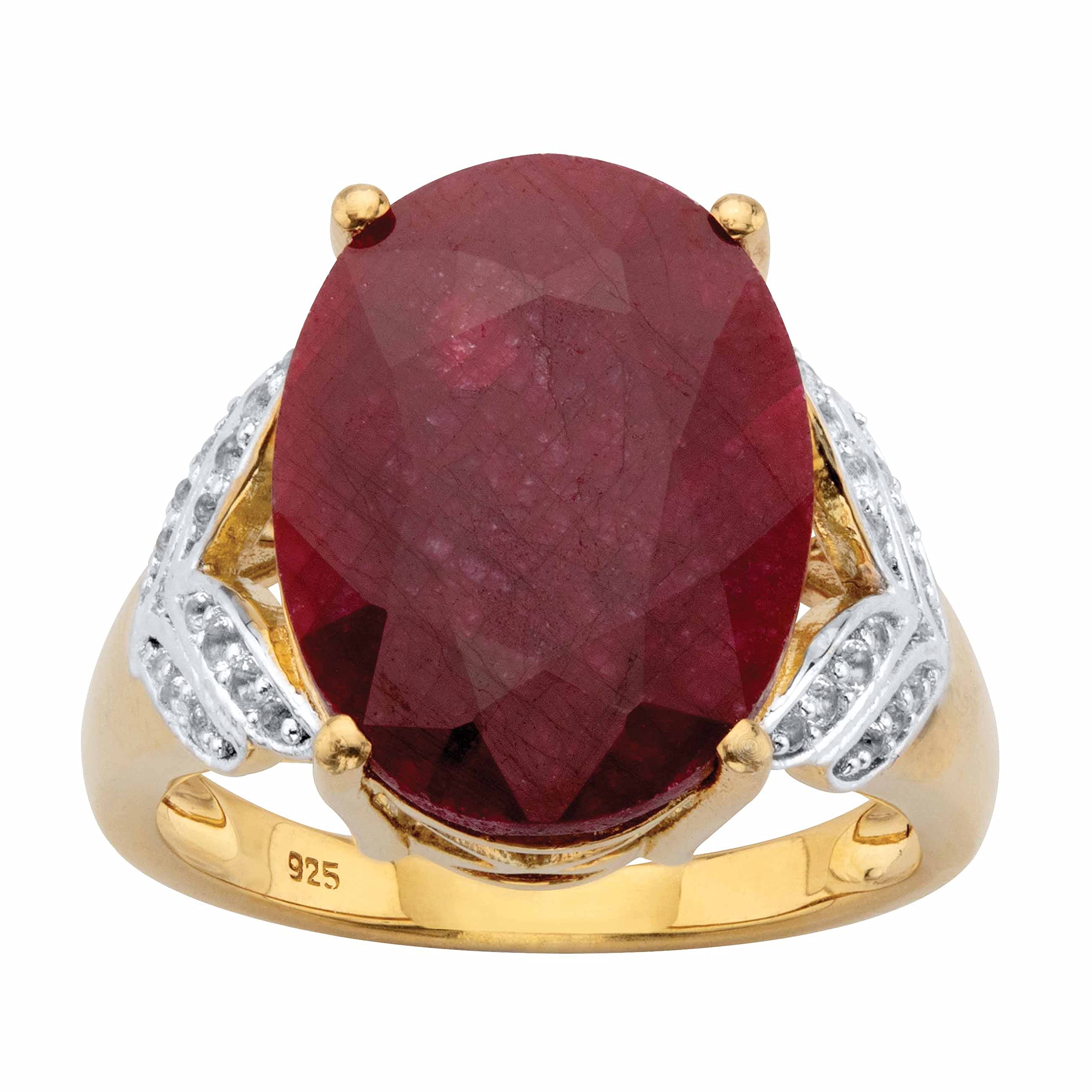 PalmBeach Yellow Gold-plated Sterling Silver Oval Cut Genuine Red Ruby and Round Genuine Topaz Ring Sizes 6-10 Size 7