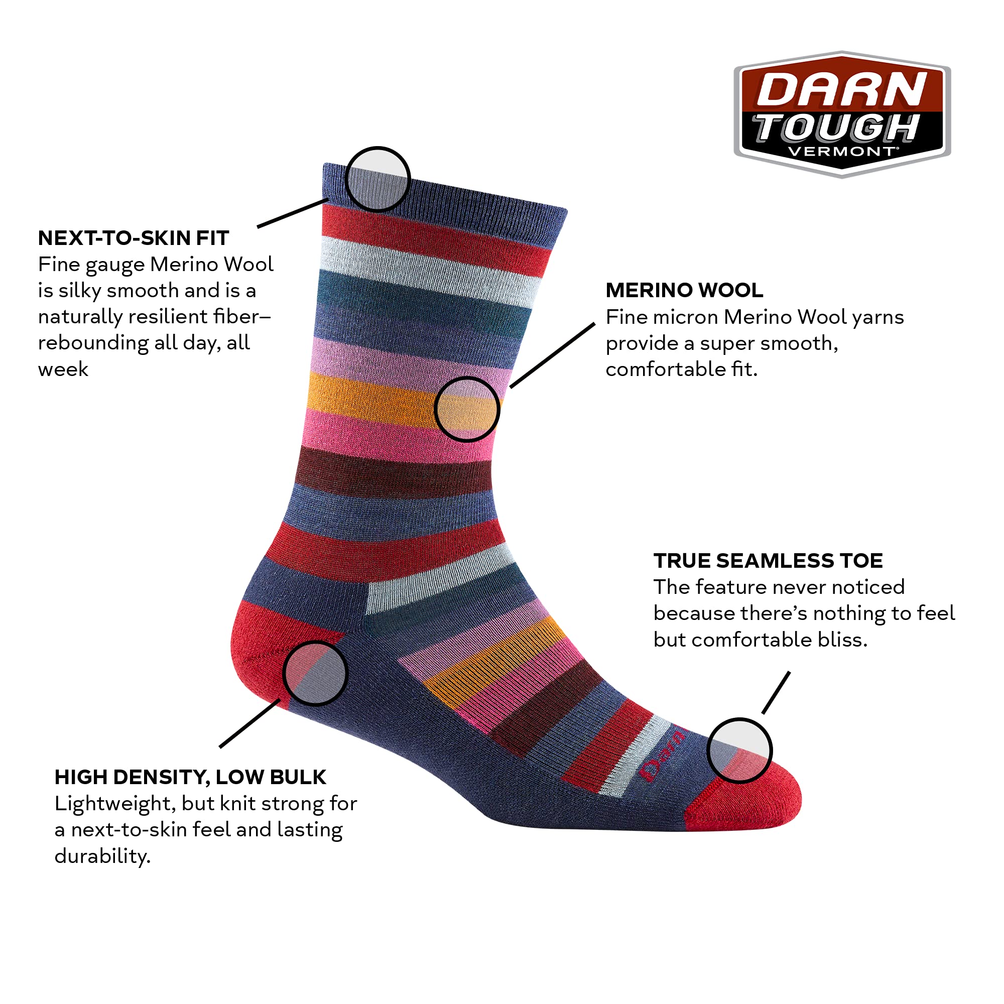 Darn Tough Women's Phat Witch Crew Lightweight with Cushion Sock (Style 1644) - Denim, Medium