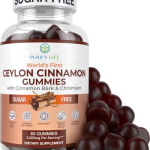 Sugar-Free Ceylon Cinnamon Gummies (2,000mg/Serving) Joint Pain Support Cinnamon Supplement & Brain Health, Vegan, Gluten-Free, Replace Ceylon Cinnamon Capsules, Pills, Powder Extract 60 Chews