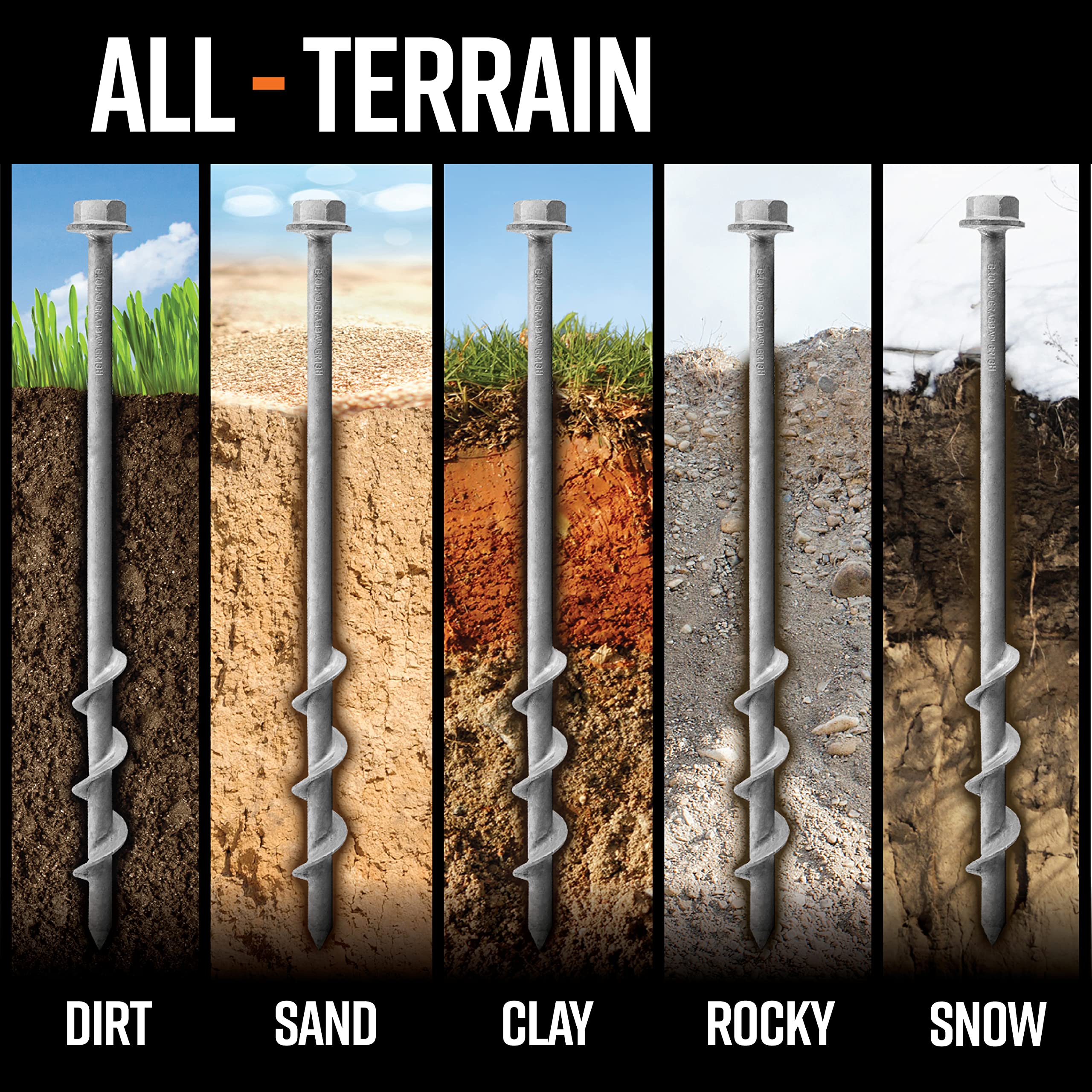 GROUNDGRABBA Screw in Tent Stake for Sand and Loose Ground | Premium Drill Driven Ground Anchor Earth Screws | Sand Screw Anchor | 2X GroundGrabba Pro 1 Stakes