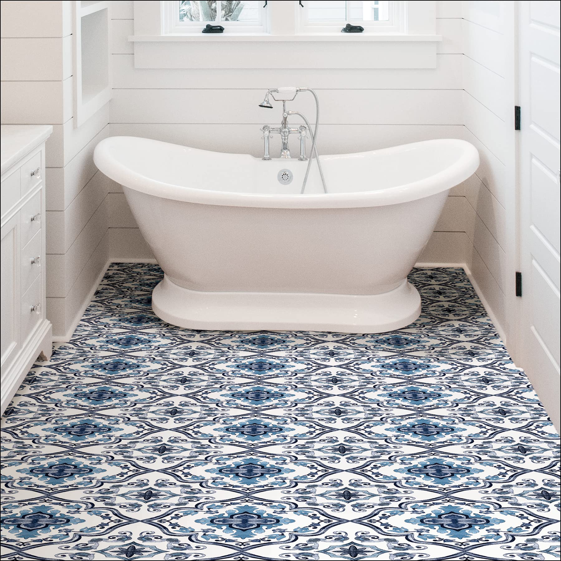 FloorPops FP3932 Marrakesh Peel & Stick Floor Tiles, Blue