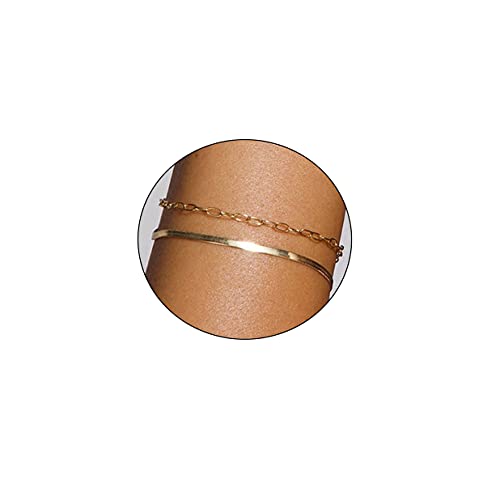 Pencros Gold Layered Bracelet,14K Gold Filled Dainty Herringbone Elegant Pearl Oval Chain Cute Beads Bracelet for Women (Layer Snake Chain Gold)