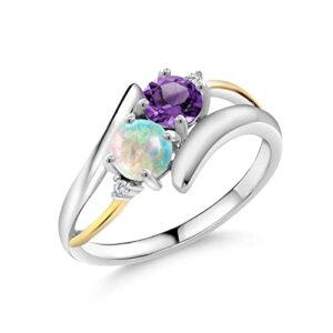 gem stone king 925 sterling silver and 10k yellow gold purple amethyst white simulated opal and white lab grown diamond ring for women (1.00 cttw, gemstone birthstone, available in size 5, 6, 7, 8, 9)