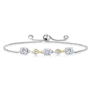 gem stone king 925 sterling silver and 10k yellow gold 5mm round white moissanite and white lab grown diamond tennis bracelet for women | 1.52 cttw | fully adjustable up to 9 inch