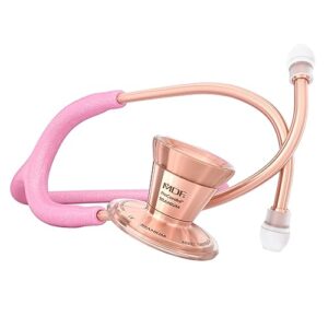 mdf instruments pink glitter rose gold procardial cardiology stethoscope, limited edition mprints, lightweight titanium, adult dual head, pink glitter tube, rose gold chestpiece-headset, mdf797tgl01rg