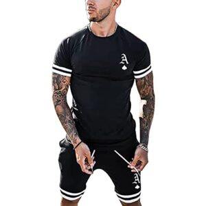 baqian men's casual tracksuits short sleeve shorts suit 2-piece outfit t-shirt and shorts set (xl, black)…