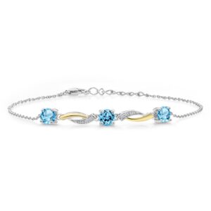 gem stone king 1.99 ct swiss blue topaz g-h lab grown diamond 925 silver and 10k yellow gold 7 inch tennis bracelet for women with 1 inch extender