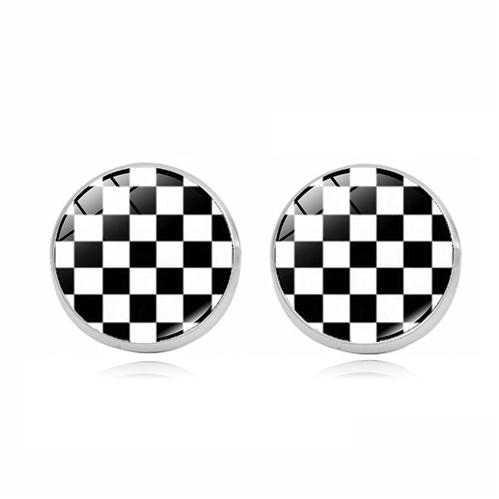 ROSTIVO Black White Checkered Stud Earrings for Women Cute Plaid Earrings