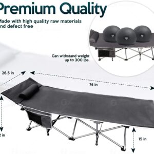 Zone Tech Folding Outdoor Travel Cot - 2 Pack Grey Premium Quality Lightweight Portable Heavy Duty Adult and Kids Travel Cot with Large Pocket