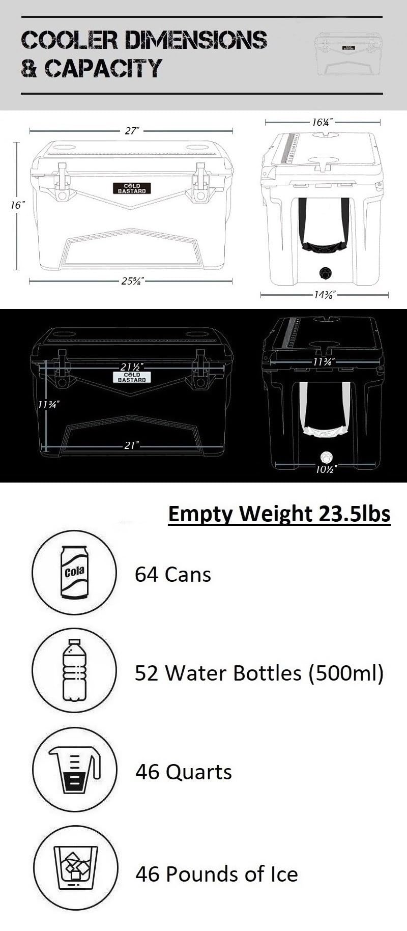 45QT Cold Bastard Rugged+ CAMO Army Premium Ice Chest Cooler Accessories Free S&H CB45-CA