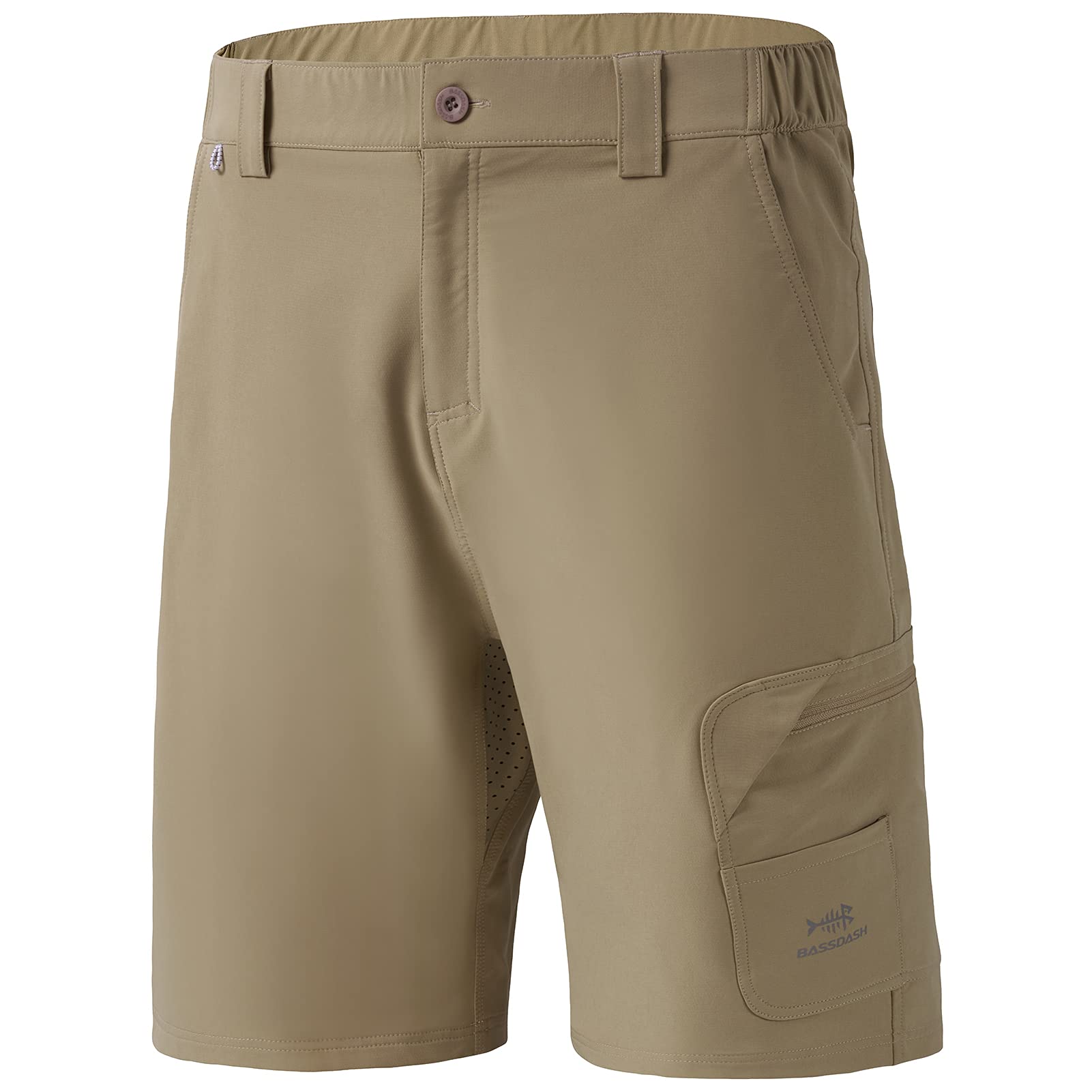 BASSDASH 10.5” Mens Fishing Cargo Shorts Quick Dry UPF 50+ Water Resistant FP01M Khaki