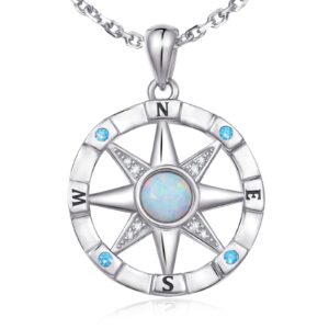 bolelis sterling-silver opal compass necklace for women - inspirational nautical dream compass pendant，created opal necklaces for women mother's day and graduation jewelry gifts