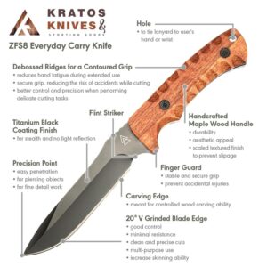 Hunting Knife with Sheath, 9" Fixed Blade EDC Knife with 440C Hardened Stainless Steel Full Tang Survival Knife for Outdoor & Camping Bushcraft Knife, Leather Sheath Included By Kratos - ZFS8