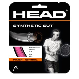 head synthetic gut tennis string full set, 16 gauge, pink, 40 foot length