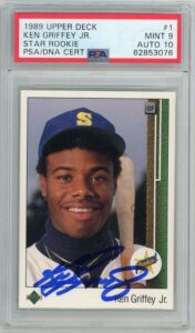 ken griffey jr 1989 upper deck autograph rc rookie card - psa 9 mint psa/dna 10