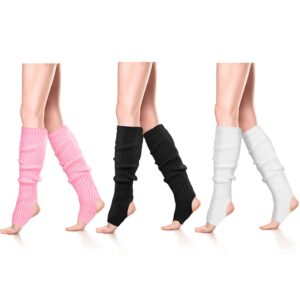 SATINIOR 3 Pairs Women Knit Leg Warmers Knee Ballet Thigh High Leg Warmers Socks (Black, White, Pink)