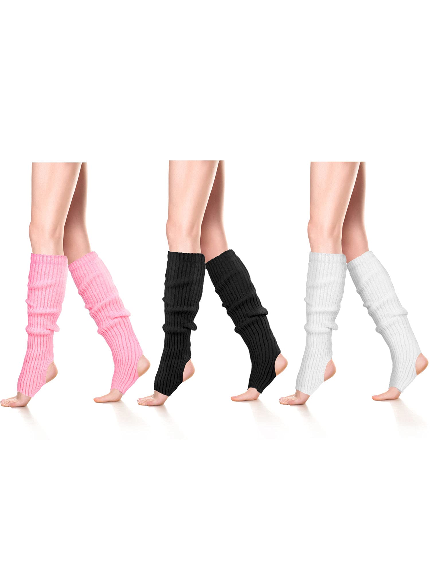 SATINIOR 3 Pairs Women Knit Leg Warmers Knee Ballet Thigh High Leg Warmers Socks (Black, White, Pink)